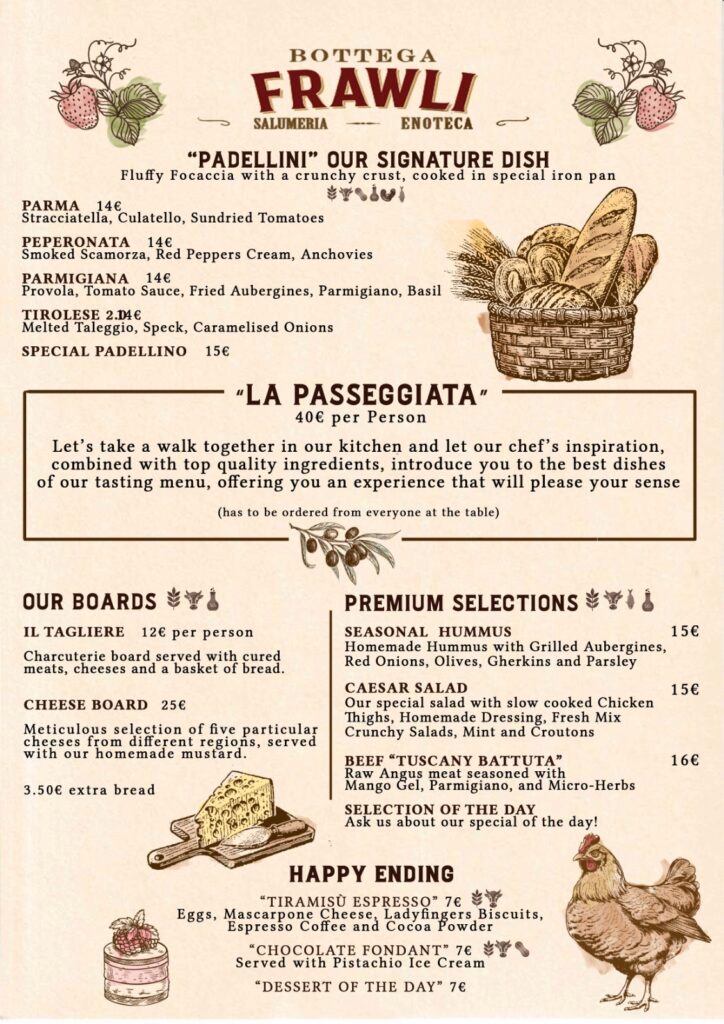 Our Menu – Bottega Frawli